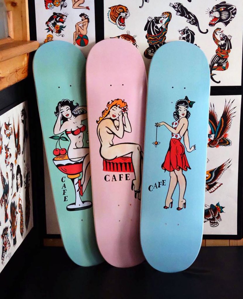 Pin up series by Jimmie Tatts x Cafe Skateboard - The Daily Board
